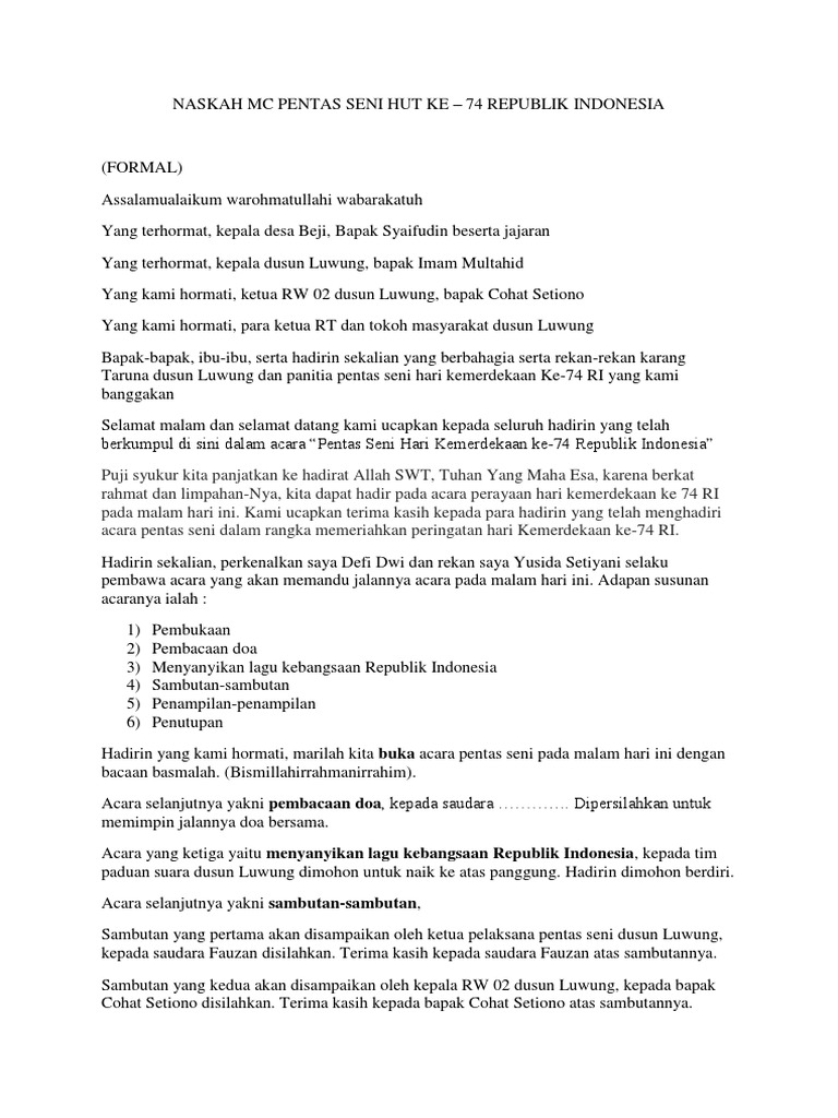 Naskah MC Pentas Seni | PDF