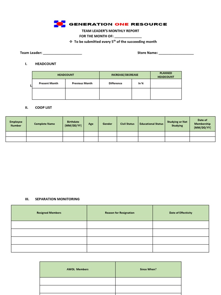 To Be Submitted Every 5: Headcount Increase/Decrease Planned Headcount ...