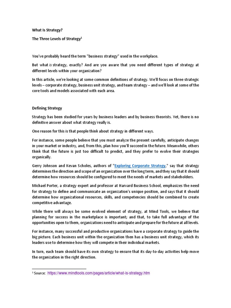 What Is Strategy? The Three Levels of Strategy | PDF | Strategic ...