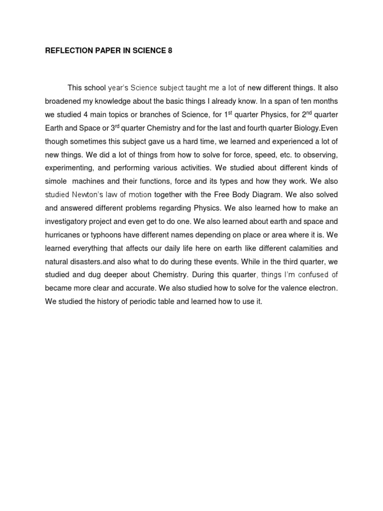 Grade 8 Science Reflection Paper | PDF | Science & Mathematics
