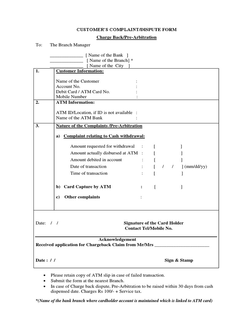 Chargeback Dispute Form For Debit Card Transaction PDF | PDF ...