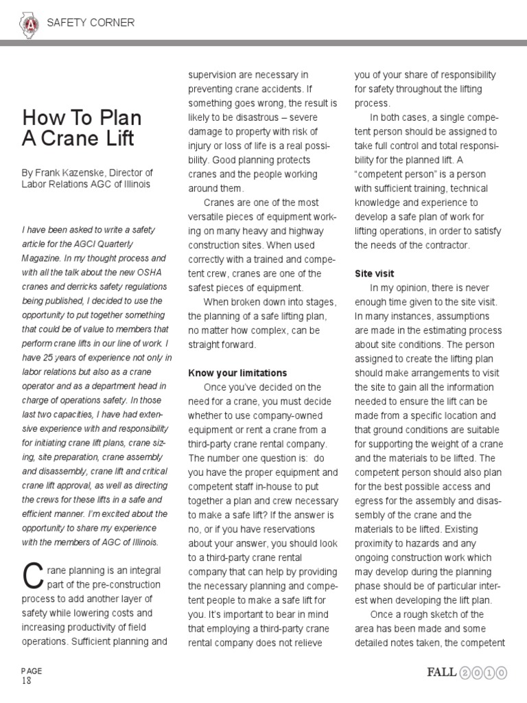 How To Plan A Crane Lift: Safety Corner | PDF | Crane (Machine) | Safety