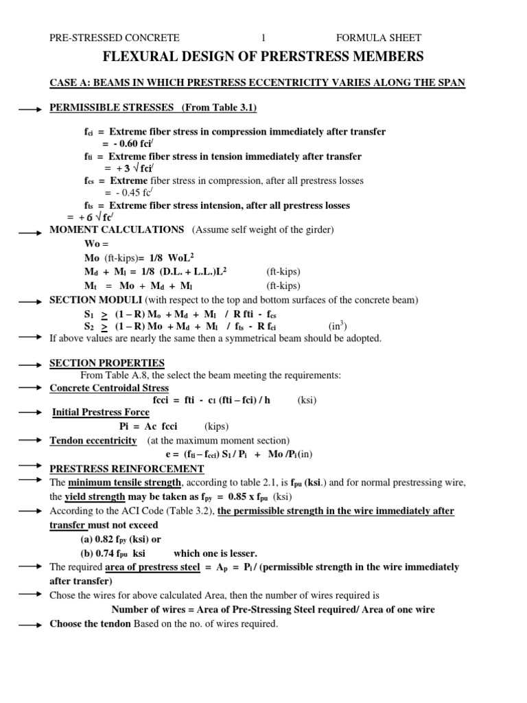 Approved Pre Stressed Concrete Formula Sheet 2 | PDF | Prestressed ...