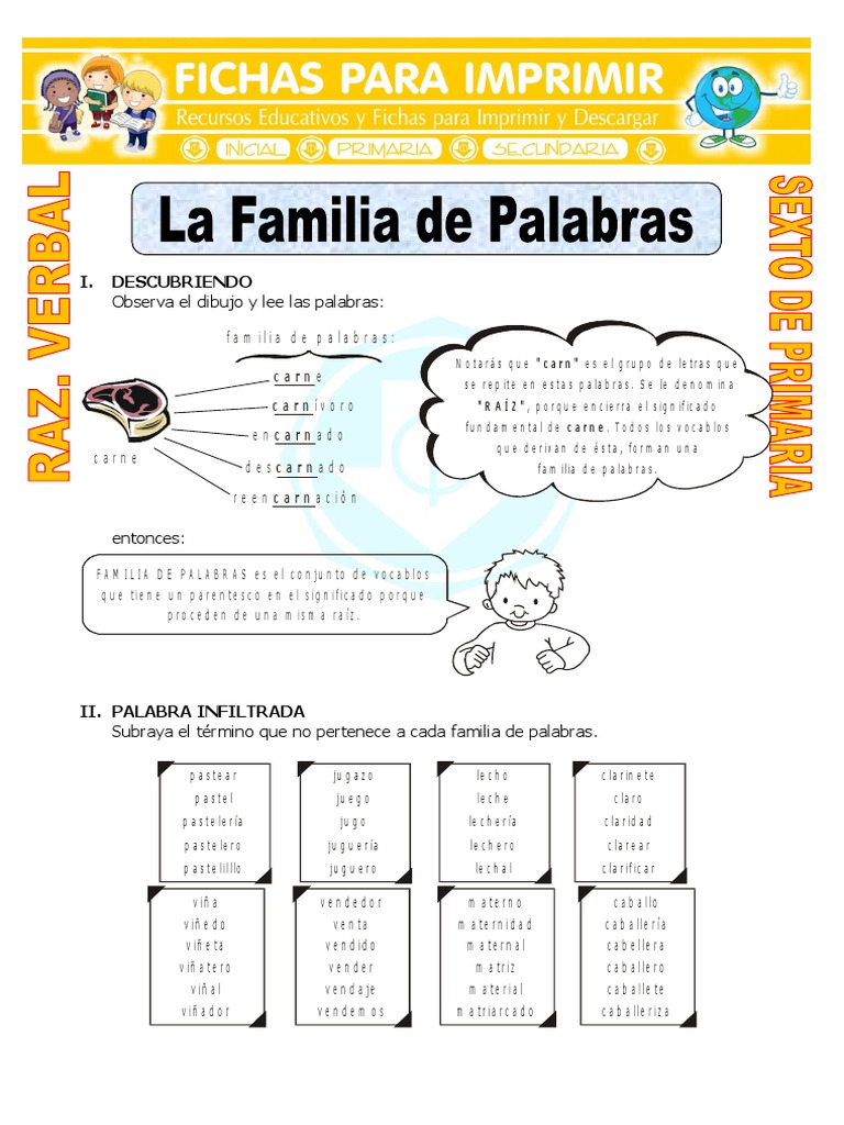 Ejercicios de Familia de Palabras 6to Grado | PDF