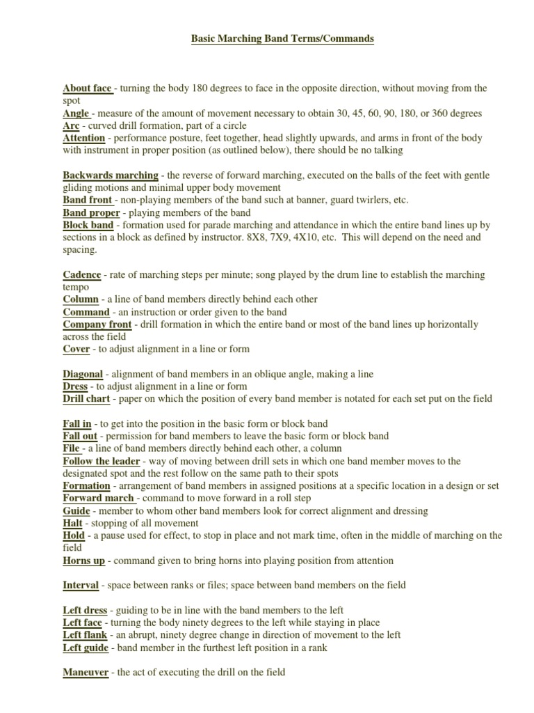 Basic Marching Band Terms | PDF | Sports | Nature