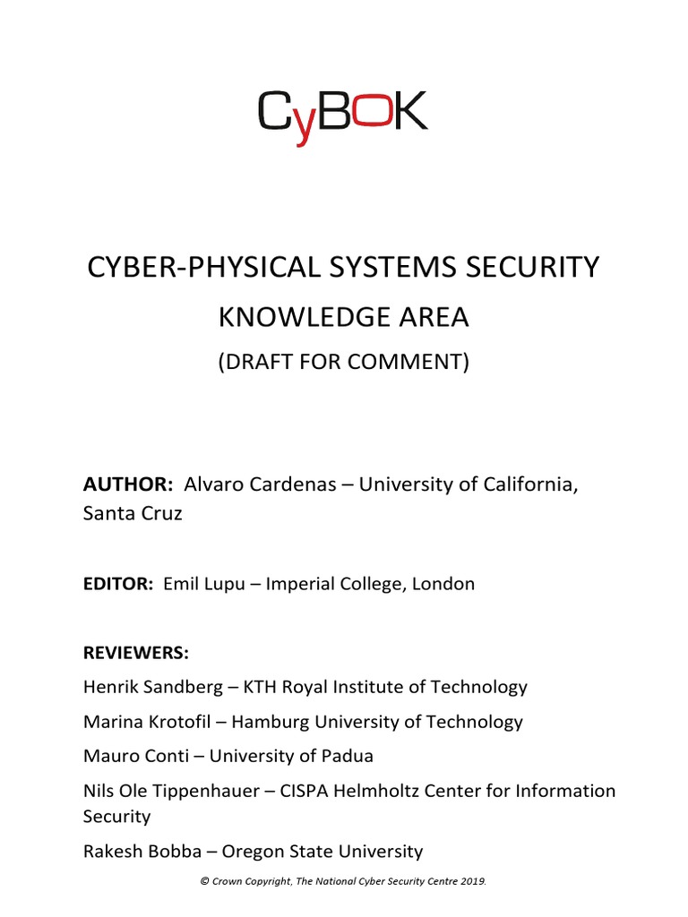 Cyber-Physical Systems KA - Draft For Review January 2019 | PDF | Computer Security | Security