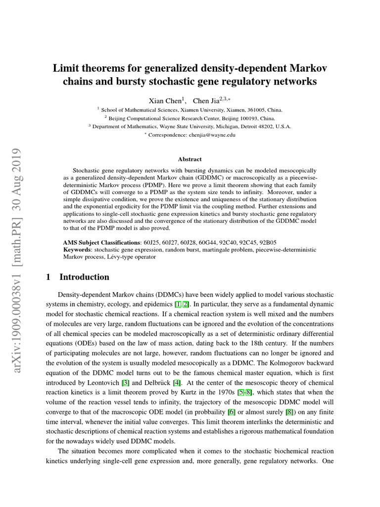 Limit Theorems For Generalized Density-Dependent Markov Chains and Bursty Stochastic Gene ...