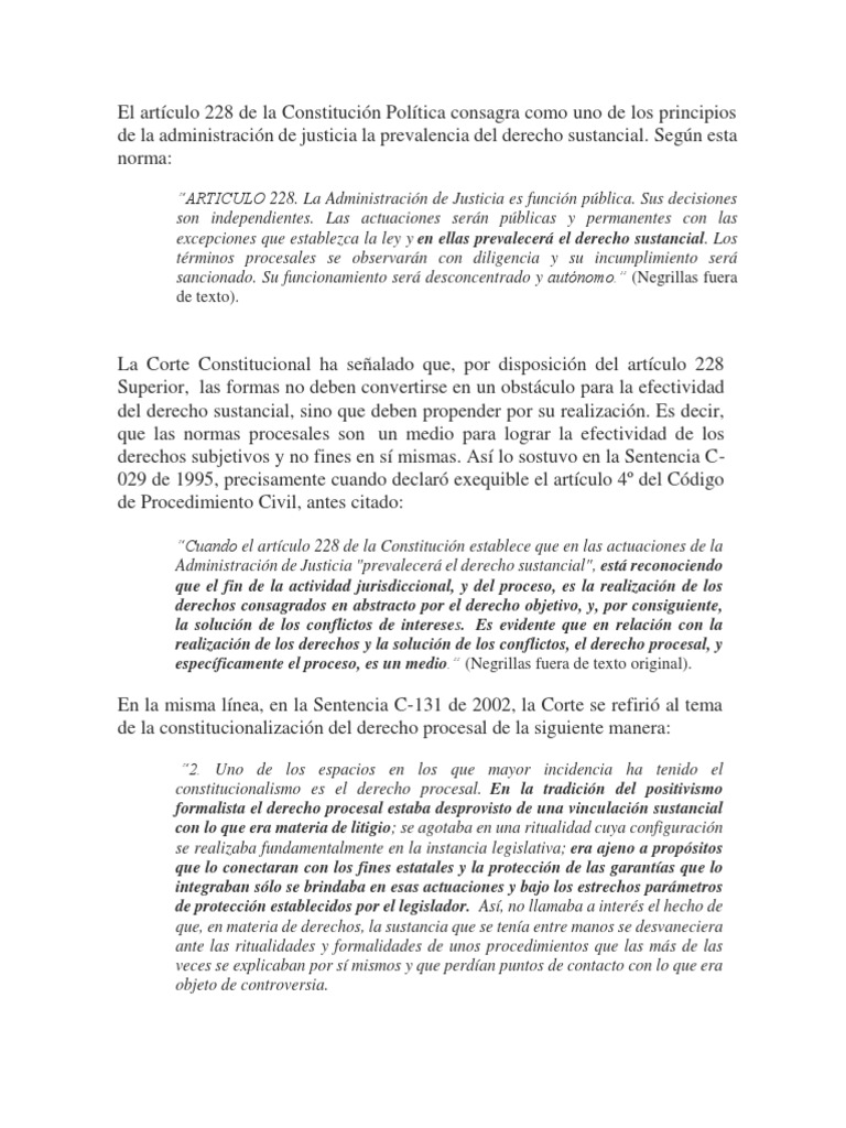 Articulo 228 de La Constitución Político | PDF | Ley procesal | Esfera ...