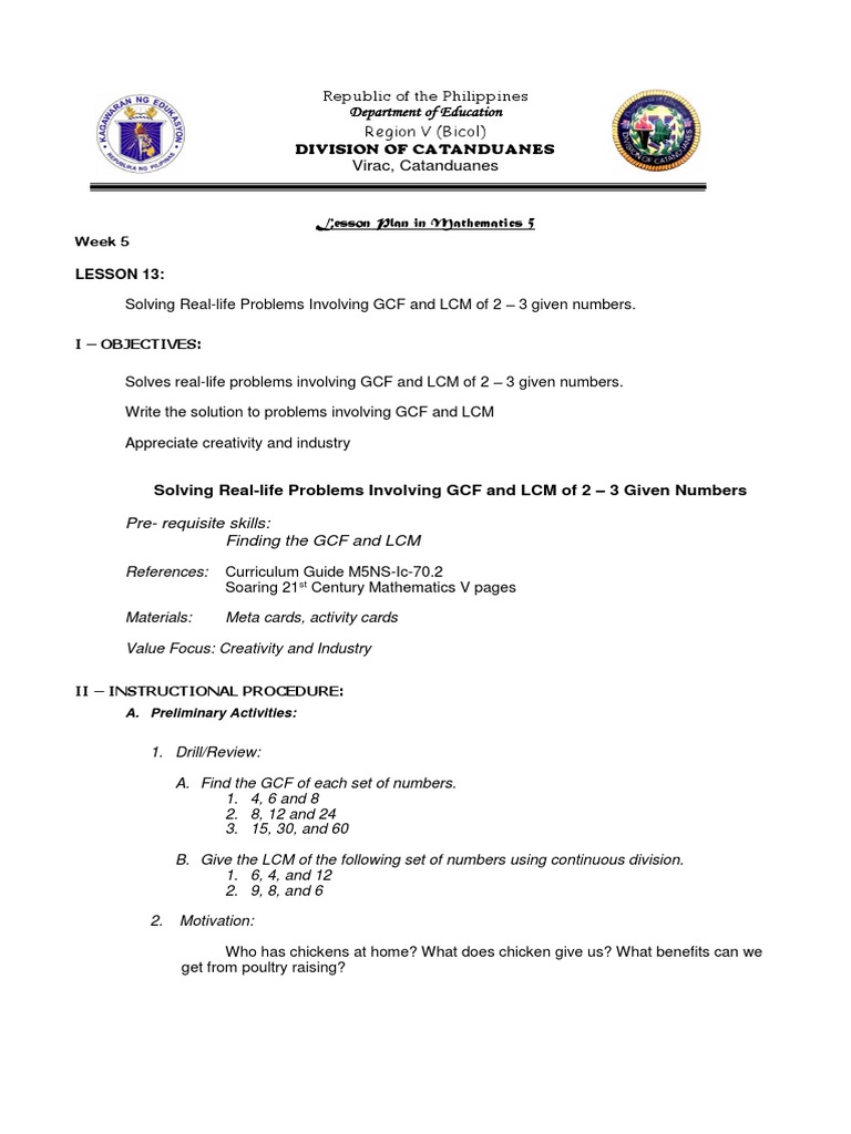 Lesson 13 - Solving Real Life Problems Involving GCF and LCM of 2 3 ...