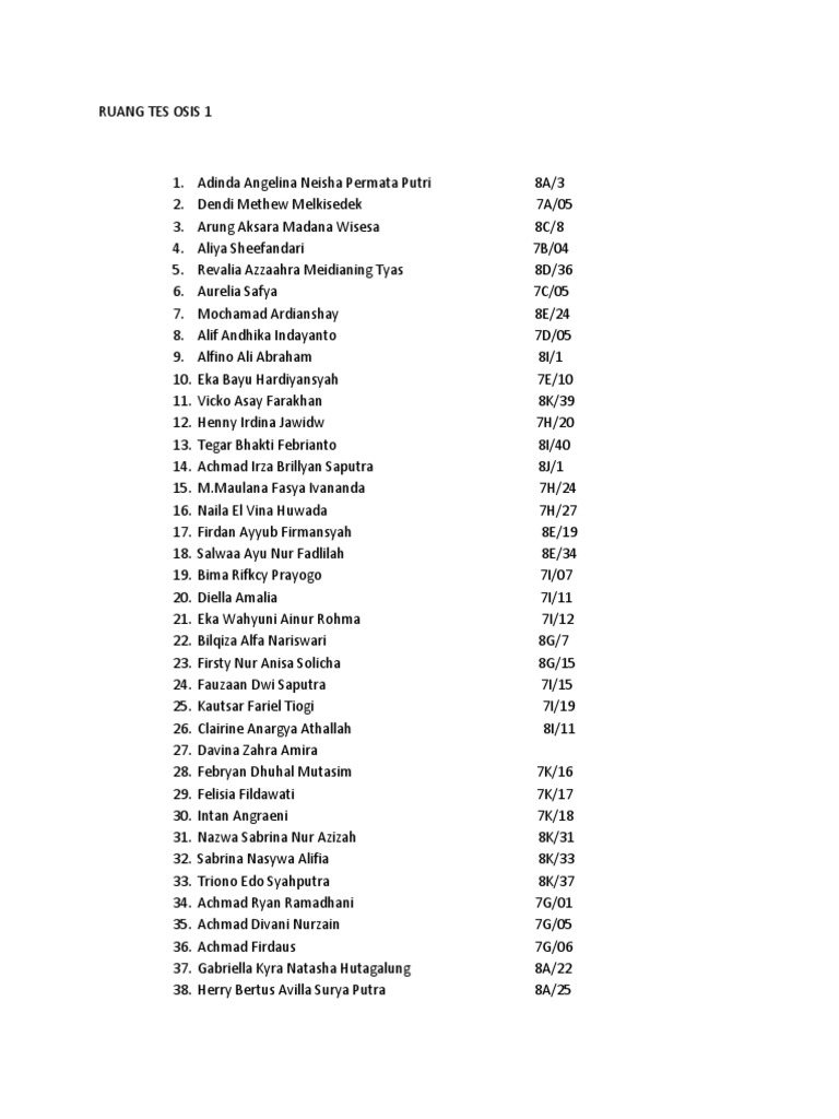 Ruang Tes Osis Sesi 1 | PDF