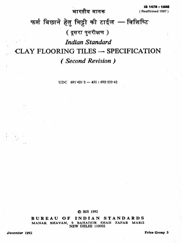 ,. Clay Flooring Tiles - Specification: (Second Revision) | PDF ...
