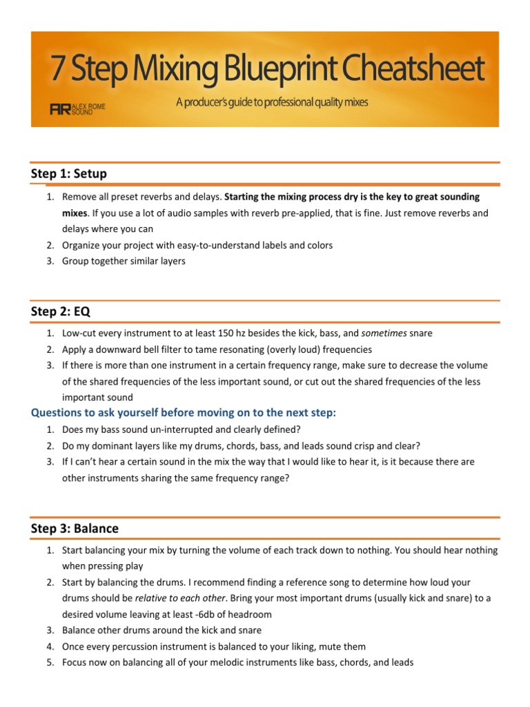 7 Step Mixing Blueprint Cheat Sheet | PDF | Acoustics | Sound Production