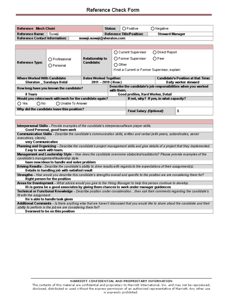 Reference Check Form: Suwaji Negative Positive | PDF | Leadership ...