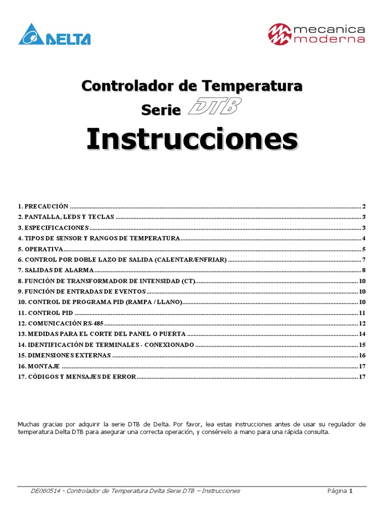 Manual Controlador Delta DTB4848 Español | PDF | Par termoeléctrico ...