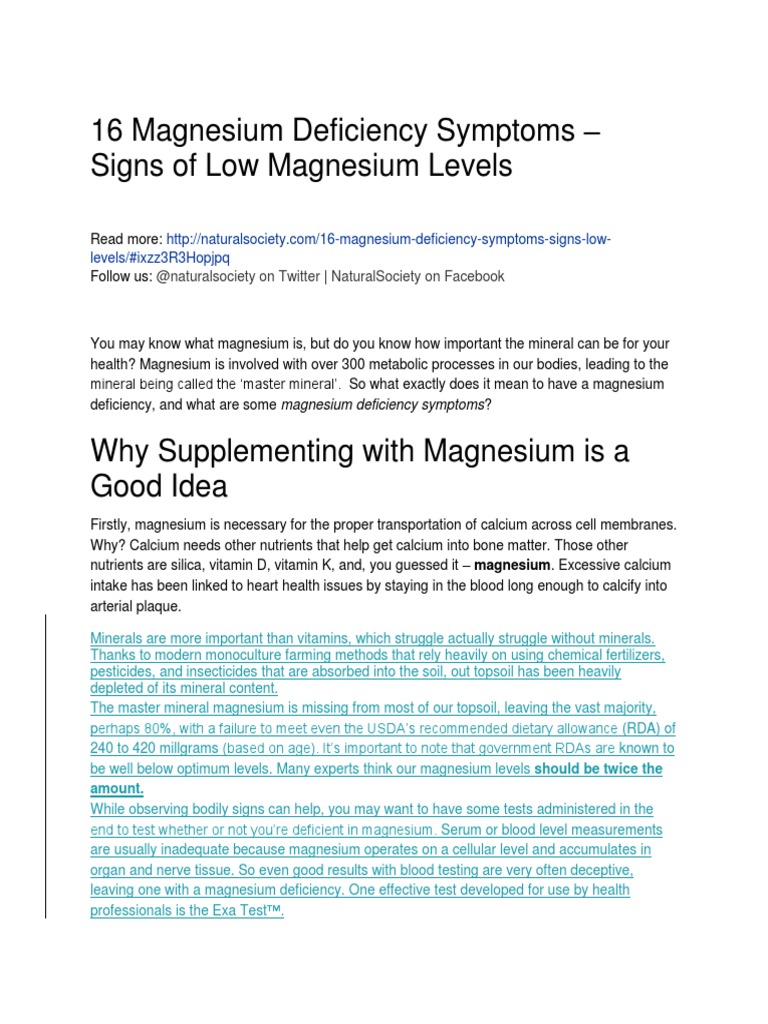 16 Signs of Low Magnesium Levels | PDF | Magnesium | Vitamin