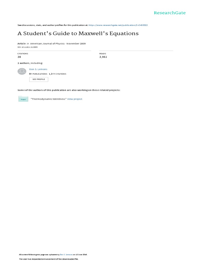 A Students Guide To Maxwells Equations PDF | PDF | Maxwell's Equations ...