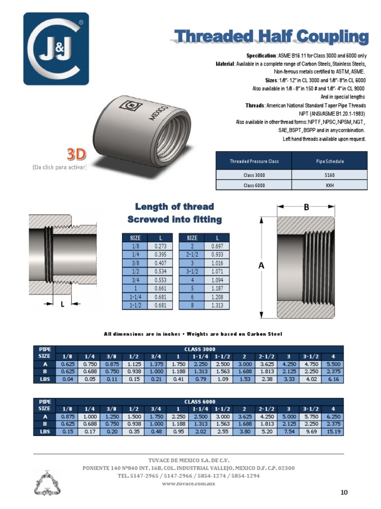Half Coupling Dimensions and Specs | PDF | Gas Technologies | Metalworking