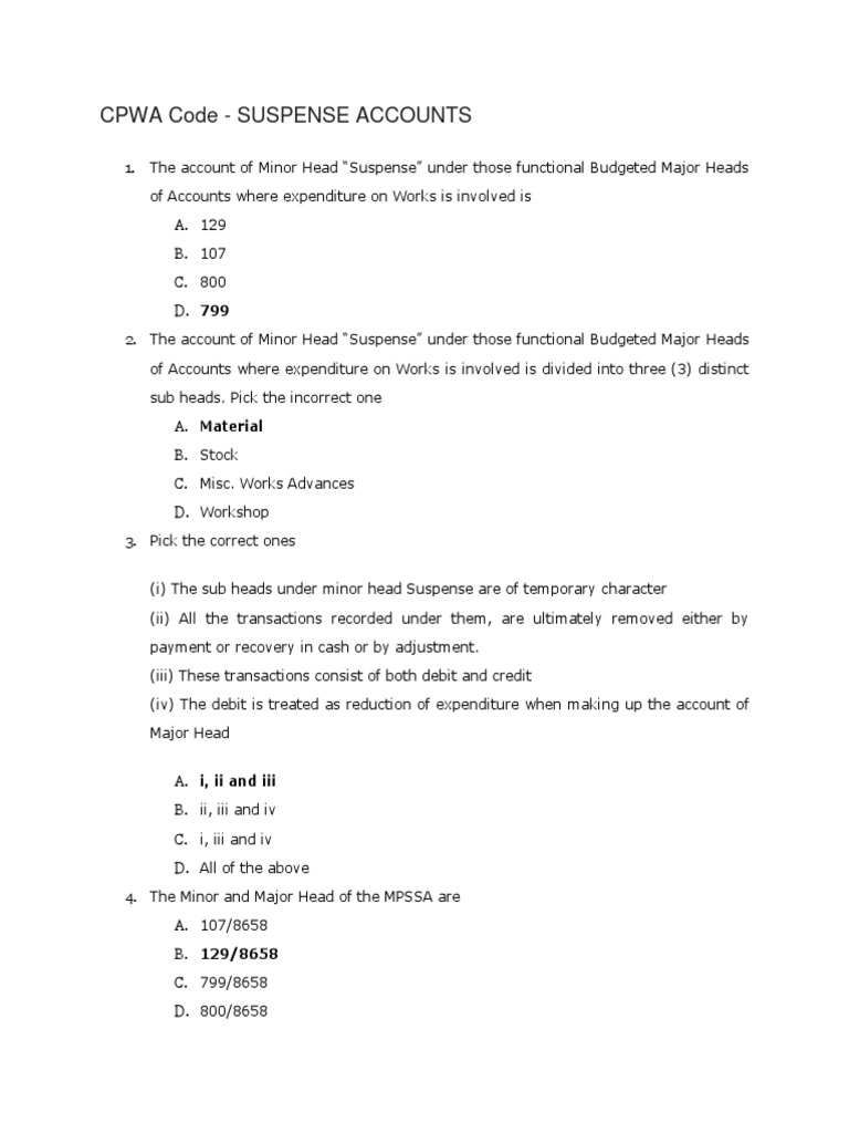 Cpwa Code - Suspense Accounts | PDF | Debits And Credits | Payments
