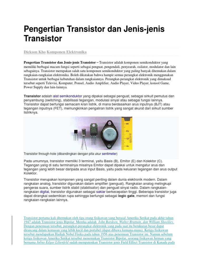 Jenis-jenis Transistor dan Fungsinya | PDF