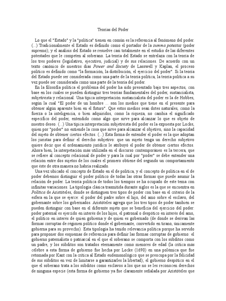 Teorías Del Poder | PDF | Estado (política) | Soberanía
