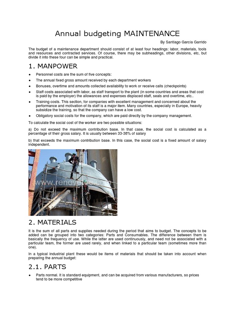 Maintenance Budgeting Process | PDF | Employment | Salary