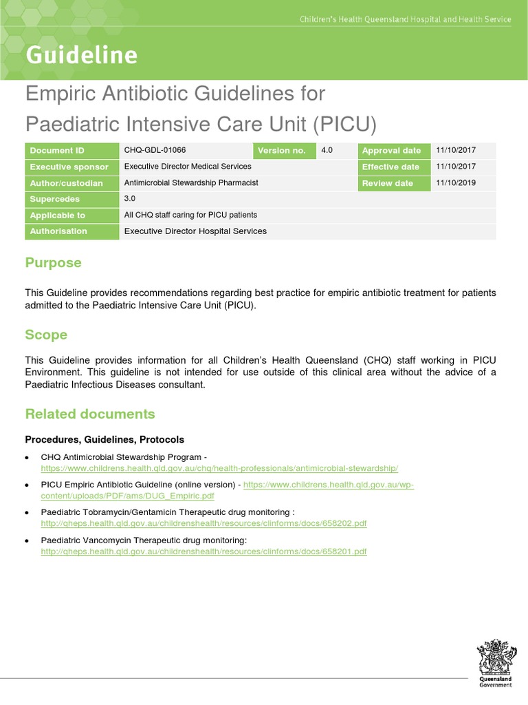 Empiric Antibiotic Guidelines For Paediatric Intensive Care Unit (PICU ...