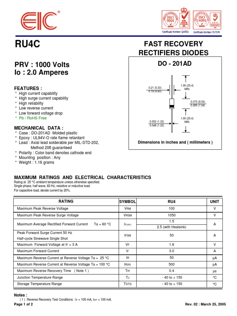 Diodo Rapido Ru4c | PDF | Rectifier | Volt