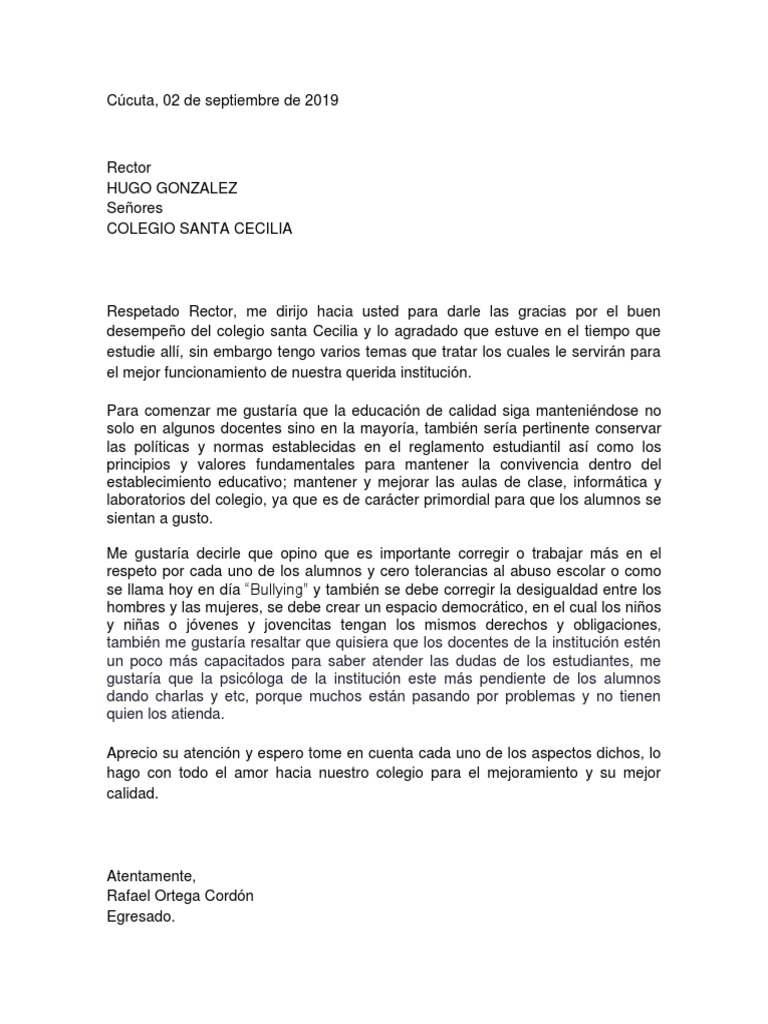 Carta Presentada Al Rector de La Institucion | PDF