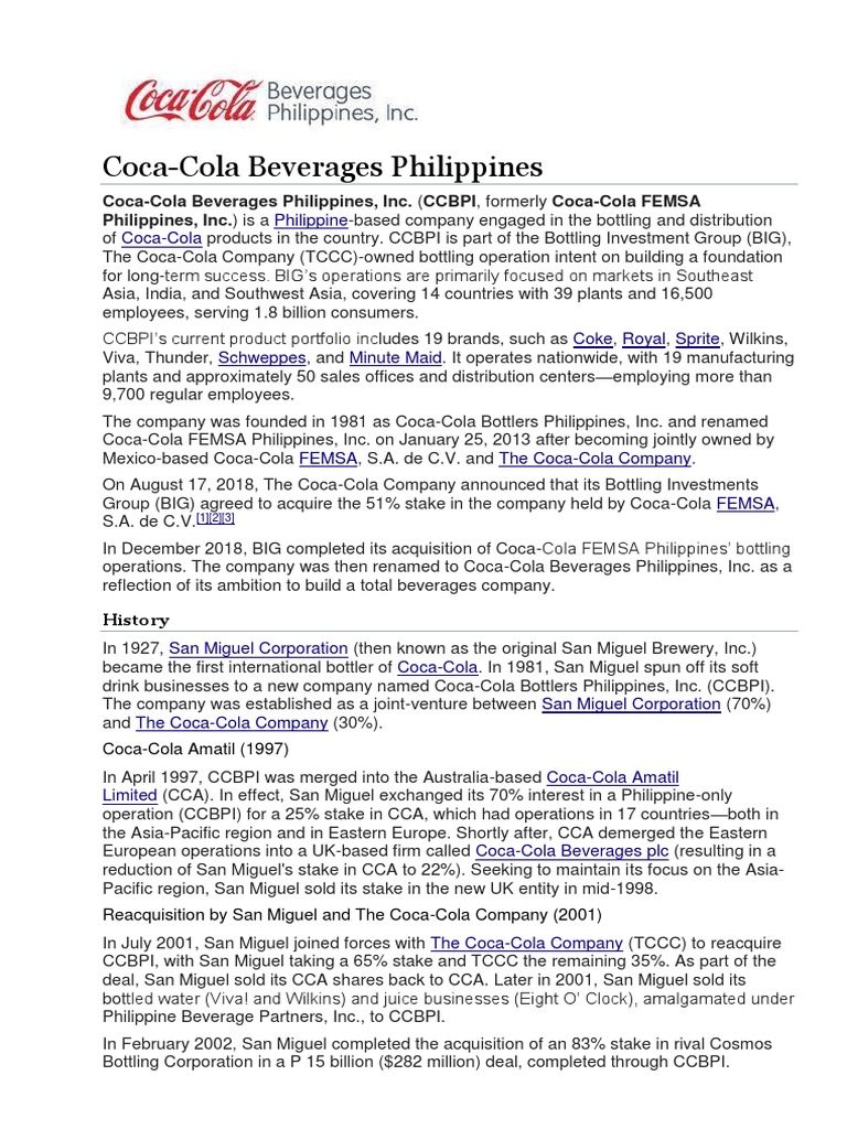 Coca-Cola Beverages Philippines | PDF | Coca Cola | Cola