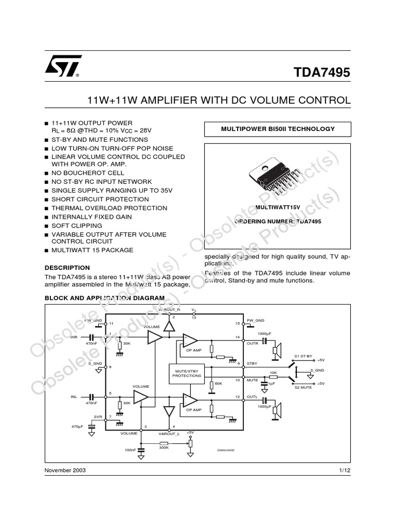 Tda 7495 | PDF | Amplifier | Electronics