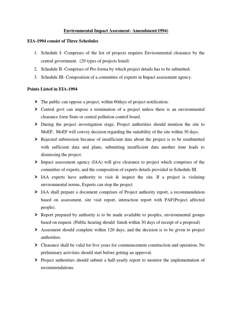 Environmental Impact Assesment Amendment 1994 Eia 1994 Consist Of
