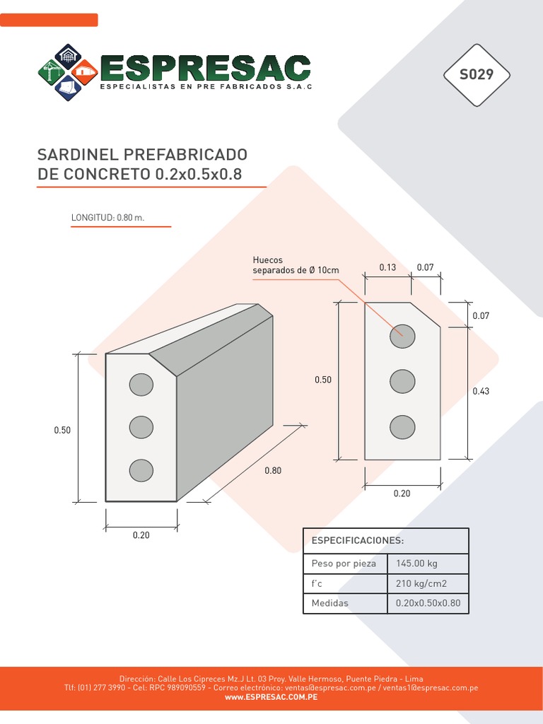 Medidas de Sardinel Prefabricado A10 | PDF