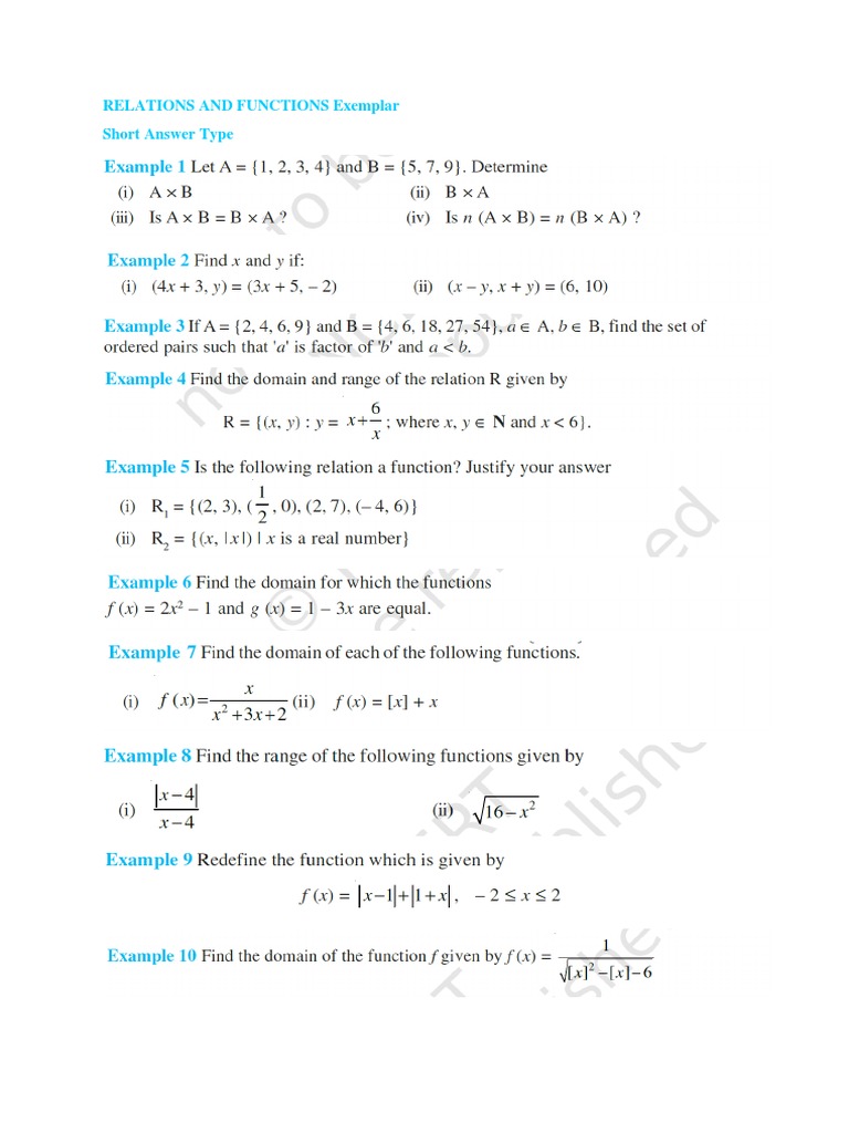 Relations and Functions: Exemplar Questions | PDF | Programming ...