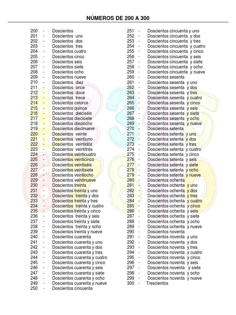Números del 200 al 300 en letras | PDF