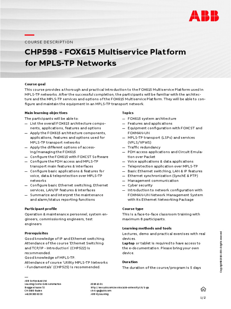 CHP598 - FOX615 Multiservice Platform For MPLS-TP Networks | PDF ...