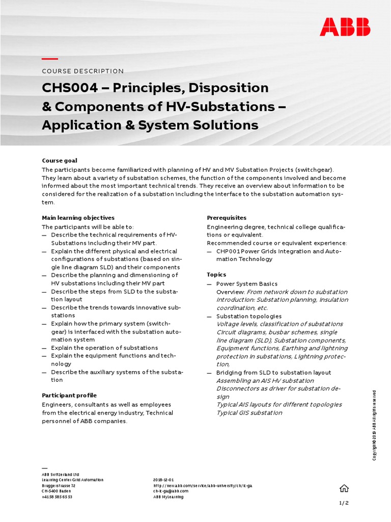 CHS004 - Principles, Disposition & Components of HV-Substations ...