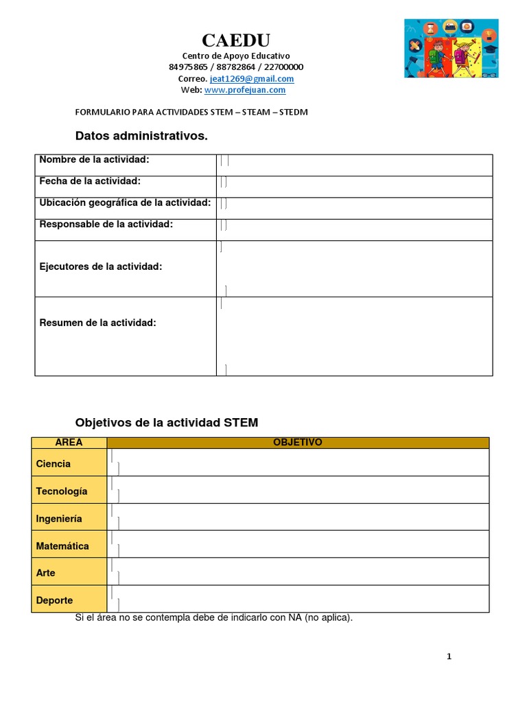 Formulario para Actividades STEM | PDF | Ciencia, Tecnología ...