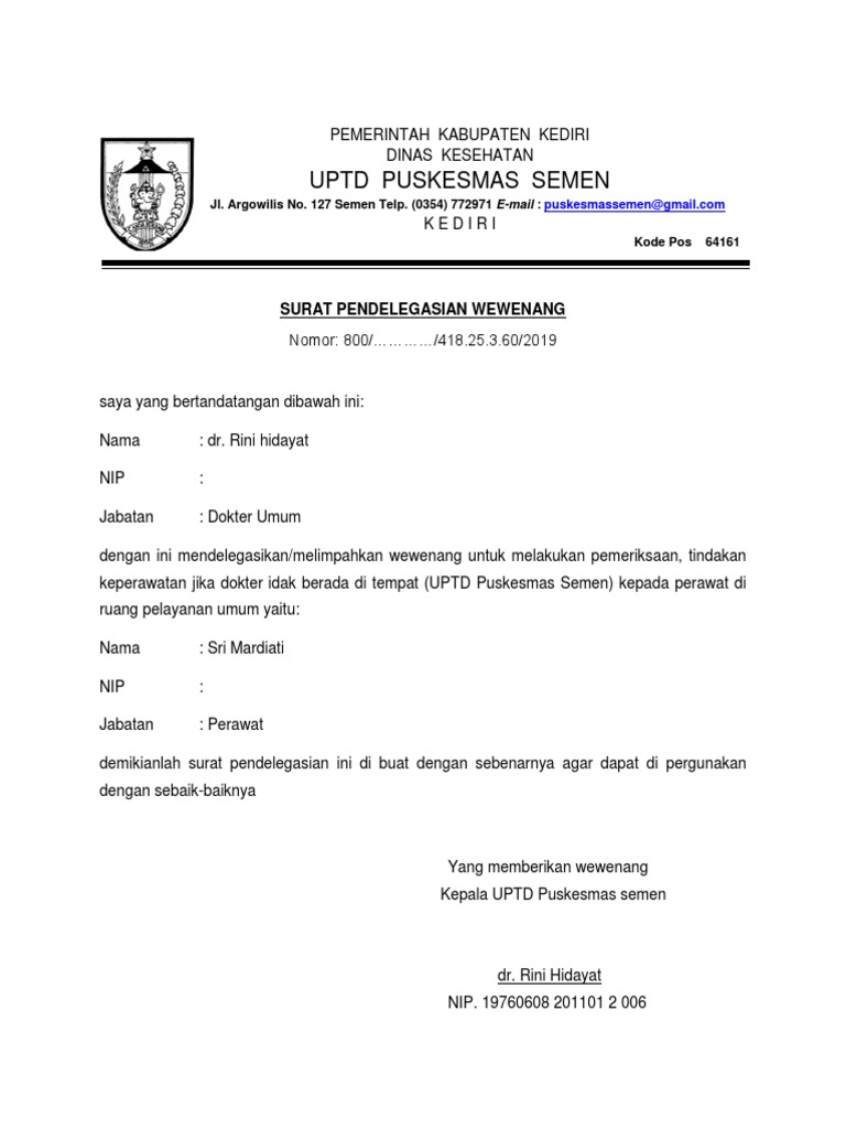 Surat Delegasi Wewenang | PDF