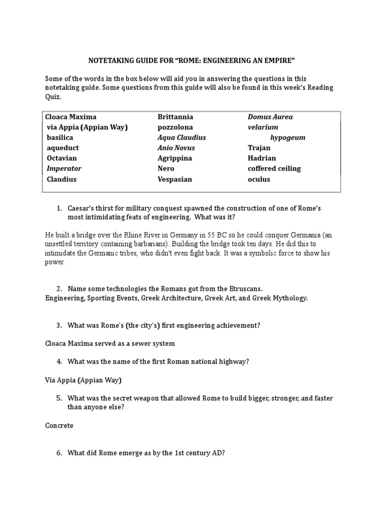HUM 2220 Rome Engineering An Empire Notetaking Guide | PDF | Ancient ...