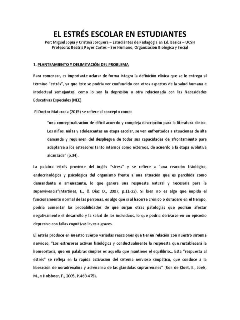 Estrés Escolar: Causas y Síntomas | PDF | Estrés (biología) | Maestros