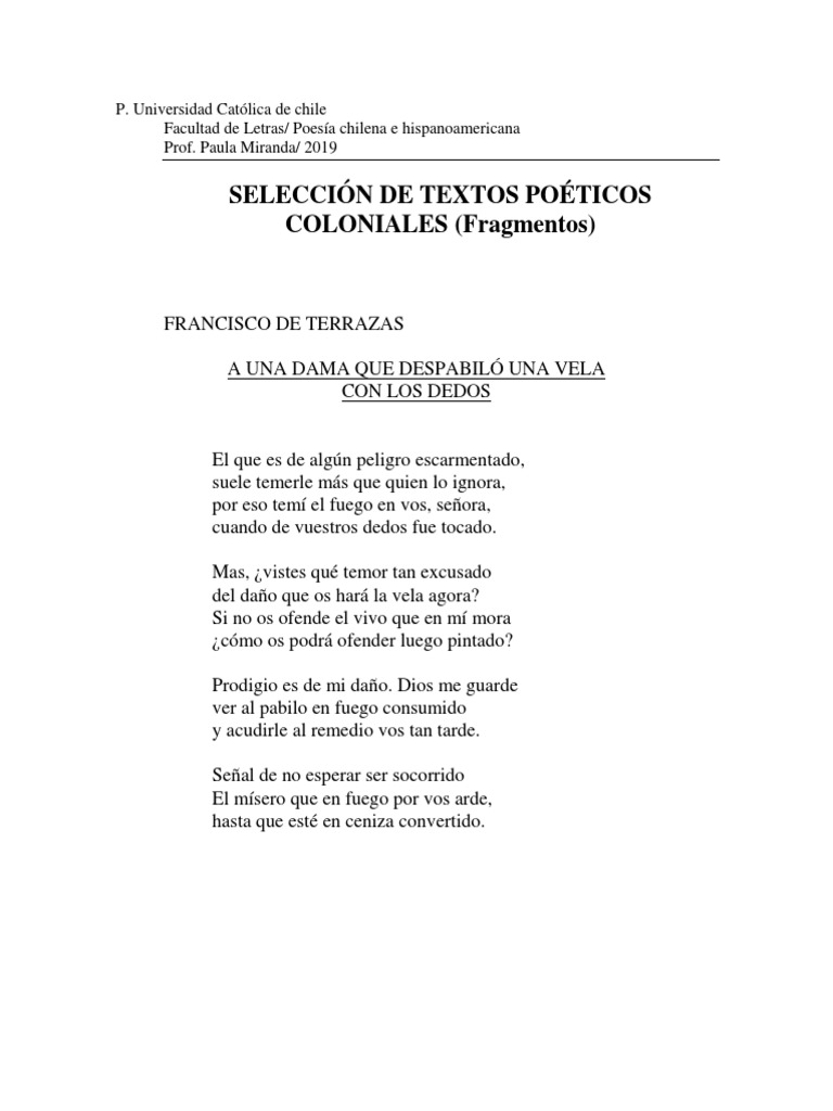 Selección de Poemas Colonial FRAGMENTOS-1 | PDF | Chile