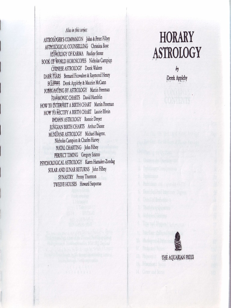 Horary Astrology - An Introduction To The Astrology of Time by Derek ...
