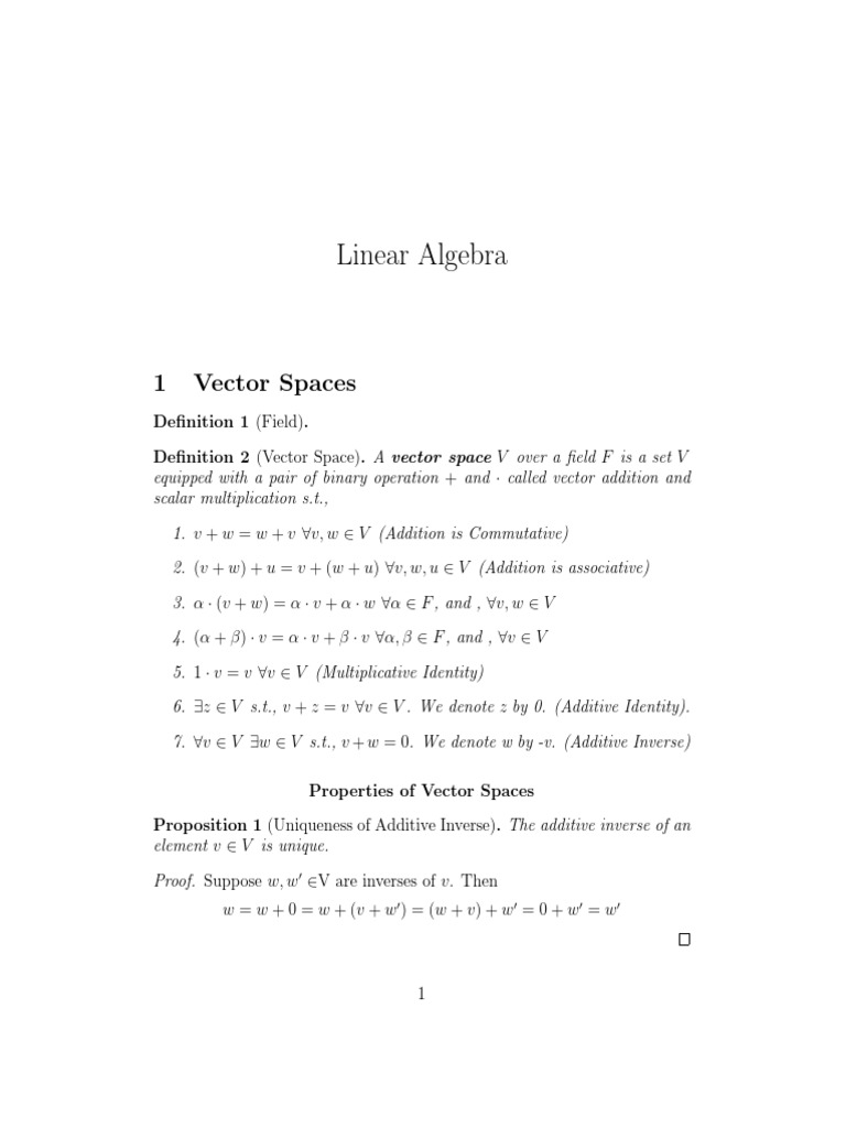 Linear Algebra Notes | PDF | Linear Subspace | Basis (Linear Algebra)