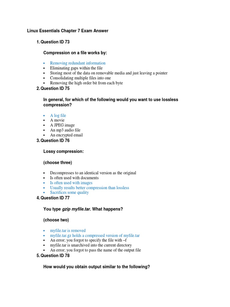 Linux Essentials Chapter 7 Exam Answer | PDF | Zip (File Format) | Linux Distribution