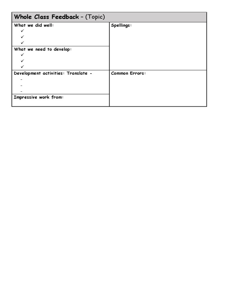 Whole Class Feedback Form | PDF