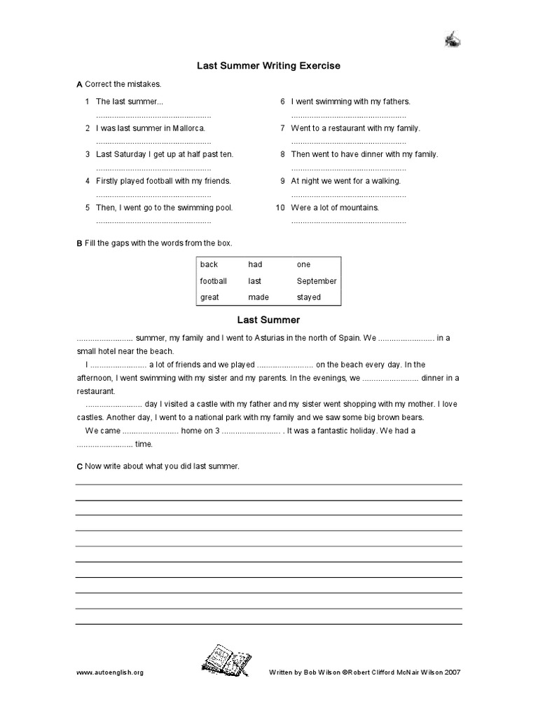 Last Summer Writing Exercise: Written by Bob Wilson ©robert Clifford ...