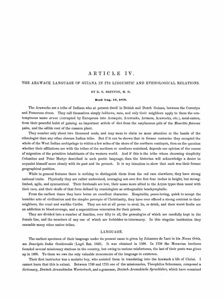 Brinton - The Arawak Language of Guiana in Its Linguistic and ...
