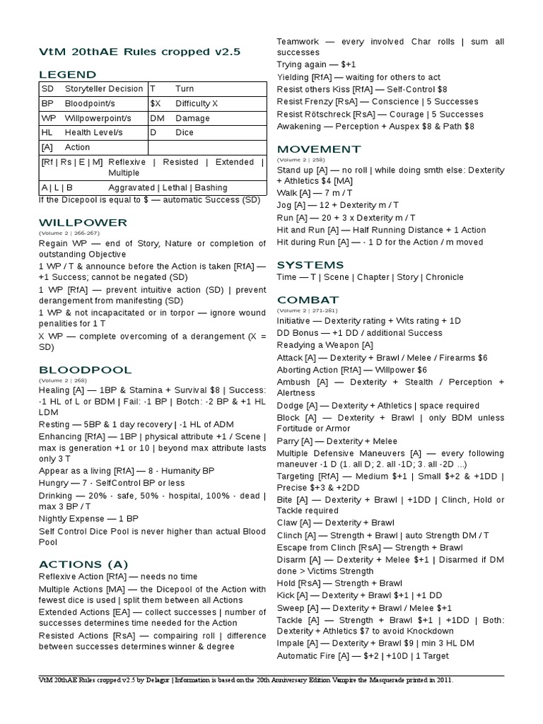 VTM 20thae Rules Cropped V2.5 Legend: (Volume 2 - 258) | PDF | Leisure