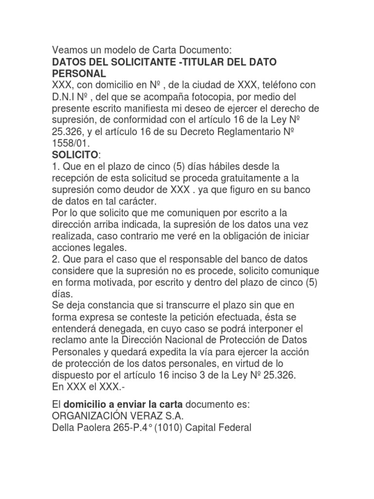 Veamos Un Modelo de Carta Documento Modelo | Descargar gratis PDF ...