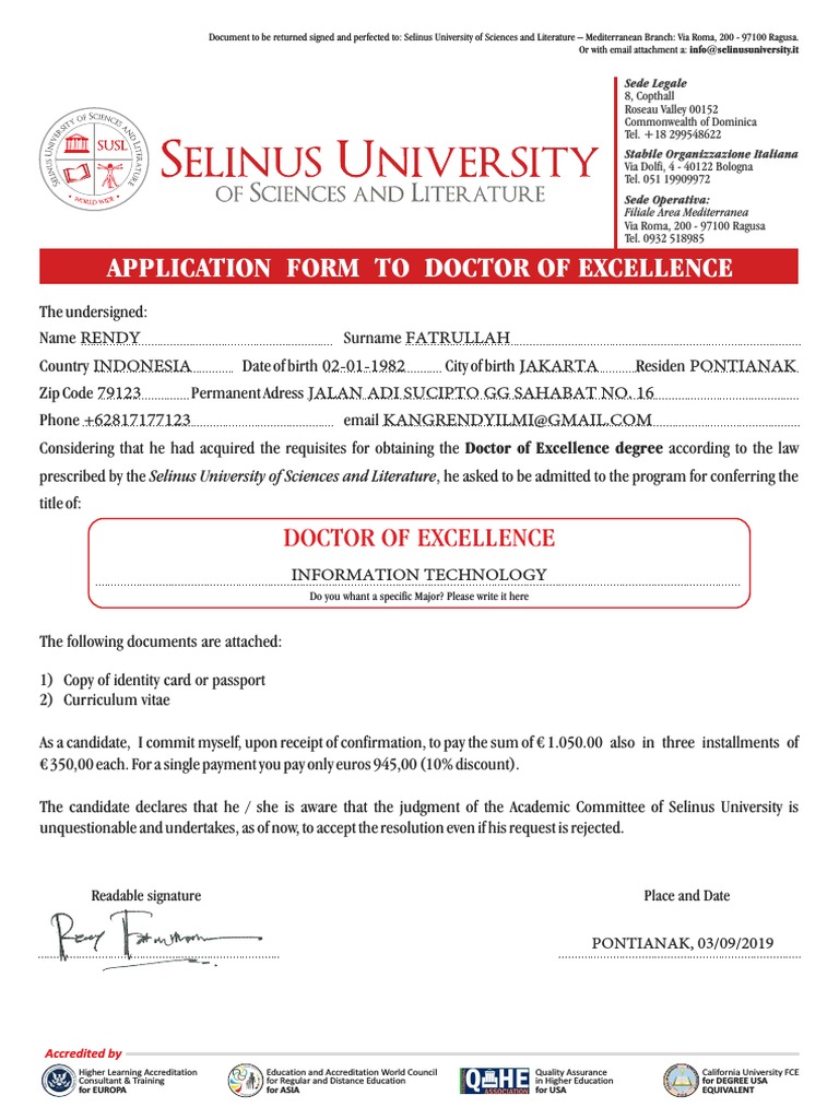 Application Form Doctor of Excellence | PDF | Government